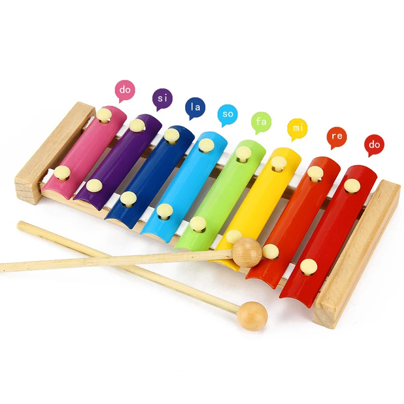 Kids Wooden 8 Scales Rainbow Colorful Hand Knock Xylophone 24cm Mini ...
