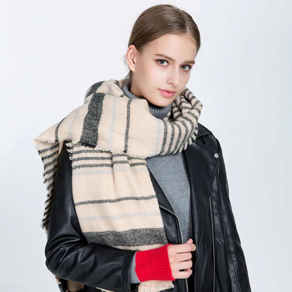 Ladies Fashion Scarf Women Casual Striped Winter Warm Pashmina Shawl ...