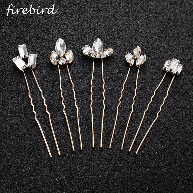 5pcs Set Gold Color Crystal Hair Pin Hair Clip Girls Rhinestone Flower