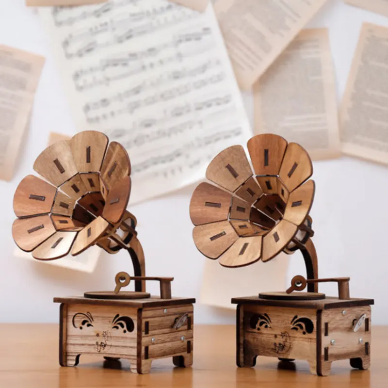 Wood Mini Retro Phonograph Model Vintage Record Player Prop Antique ...