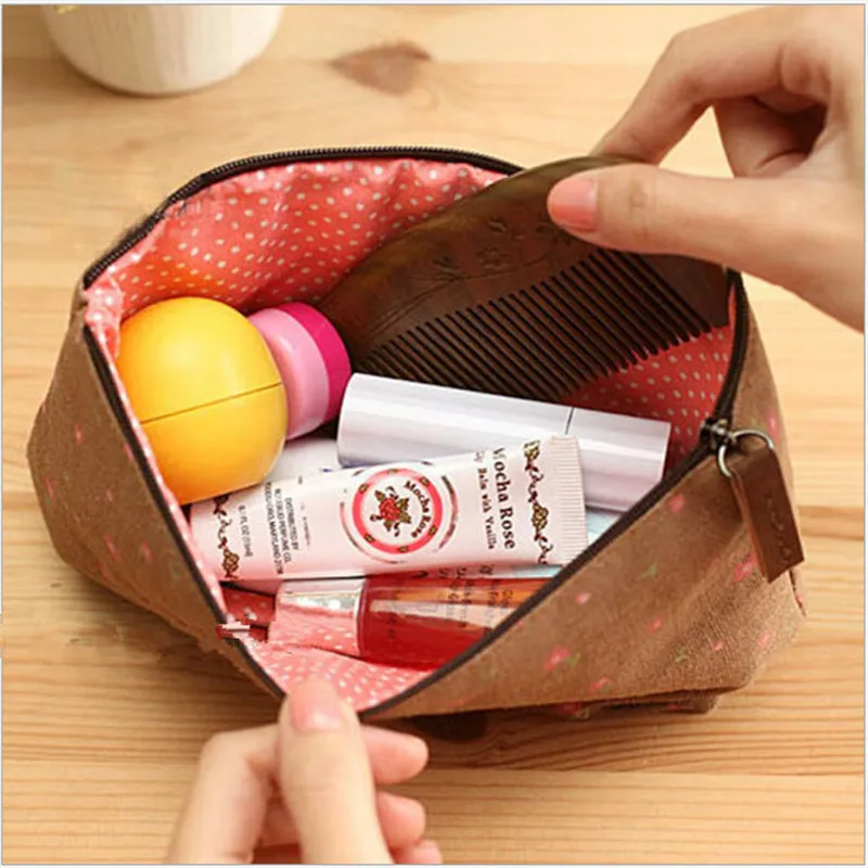 Fashion Women Cosmetic Bags Fresh Cute Floral Canvas Multifunction