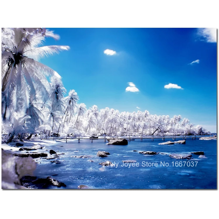 Seascape-white-trees-blue-water-sky-Diamond-embroidery-scenery ...