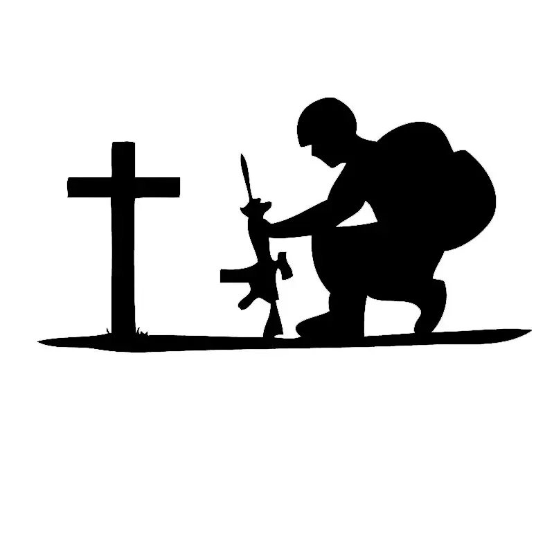 Soldier Kneeling At Cross Silhouette