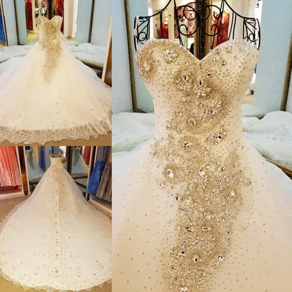 LS99087 Diamond wedding gown 2017 lace up back sweeheart ball gown ...