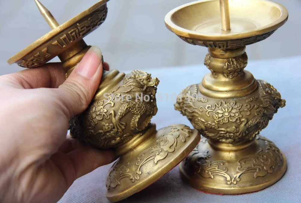 Chinese Royal Palace Brass Copper Dragon Phoenix Candlestick ...