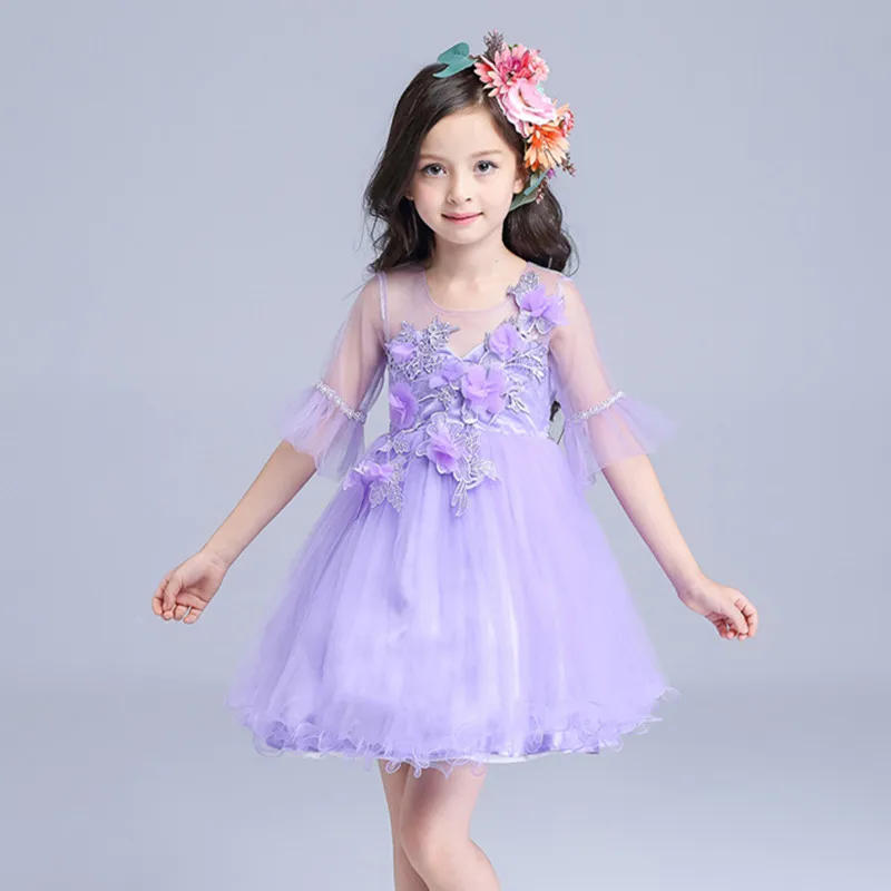 Purple Girls Dresses Child Half-sleeve Flower Girl Vestidos 2018 Kids ...