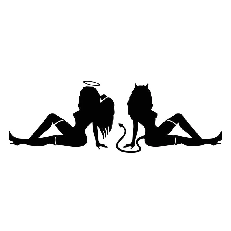 19 7 6 7cm Sexy Girl Back To Back Angel Devil Car Sticker Reflective