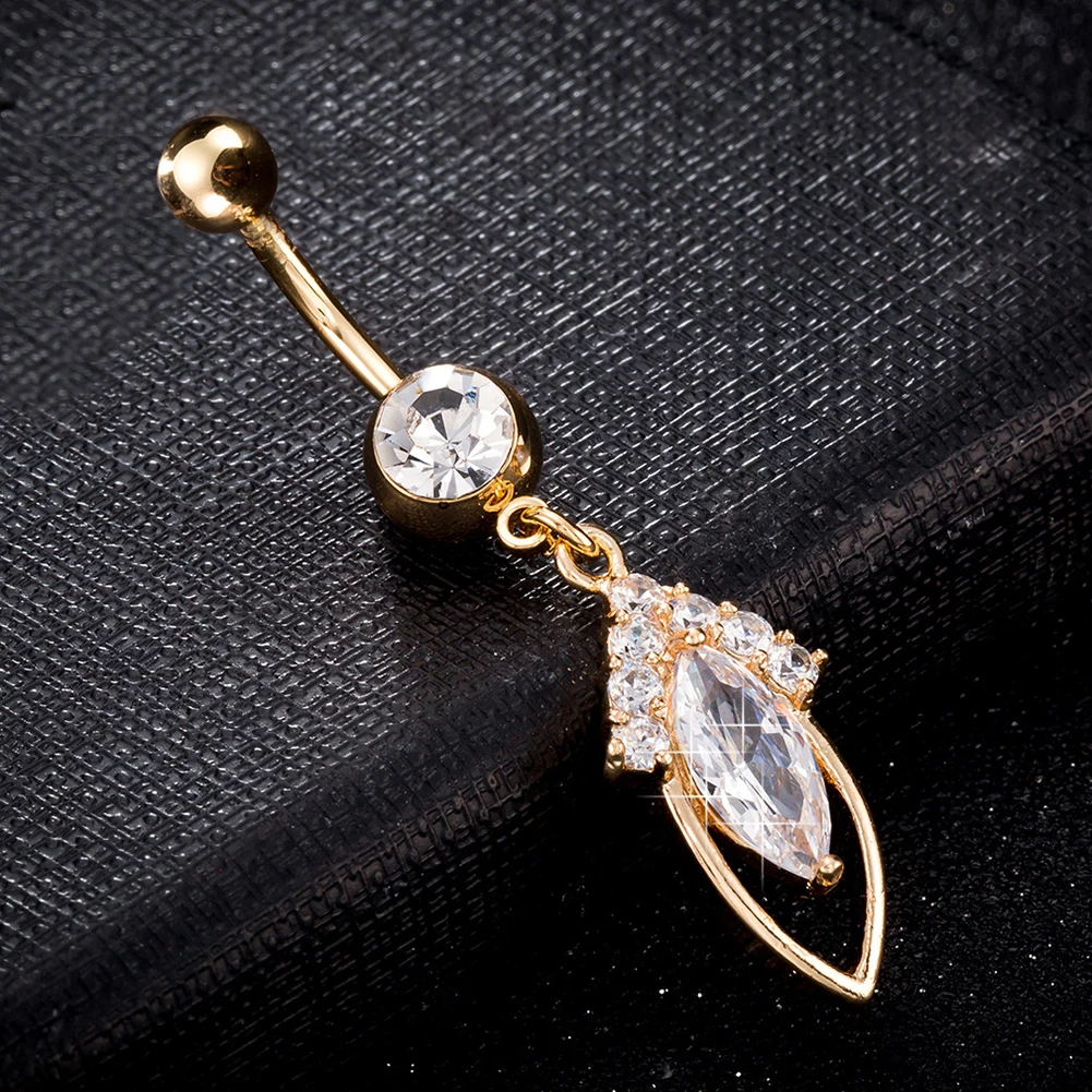 Body Jewelry Women Sexy Crystal Feather Dangle belly piercing Button ...