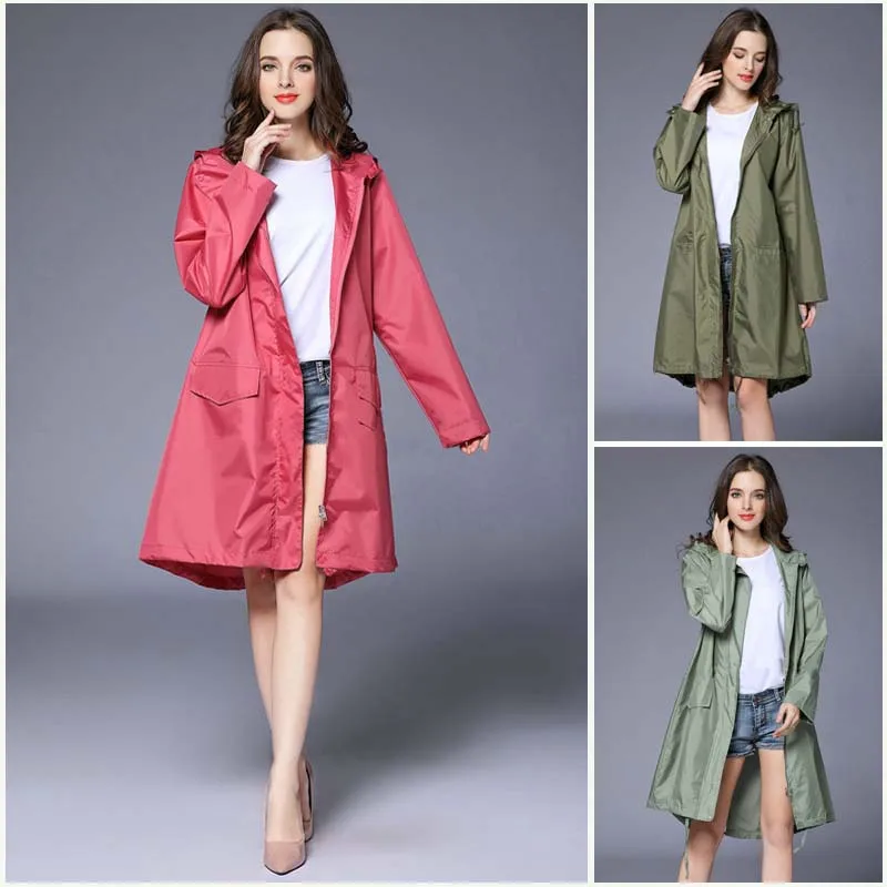 10 Colors Waterproof Women Raincoat Hooded Long Rain Jacket Breathable Rain Coat Poncho Outdoor ...