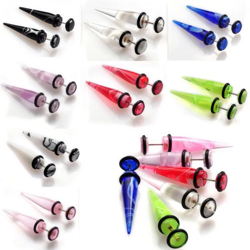 NEW-1-Pair-Acrylic-Taper-Spike-Fake-Cheater-Illusion-Men-Women-Ear-Stud ...