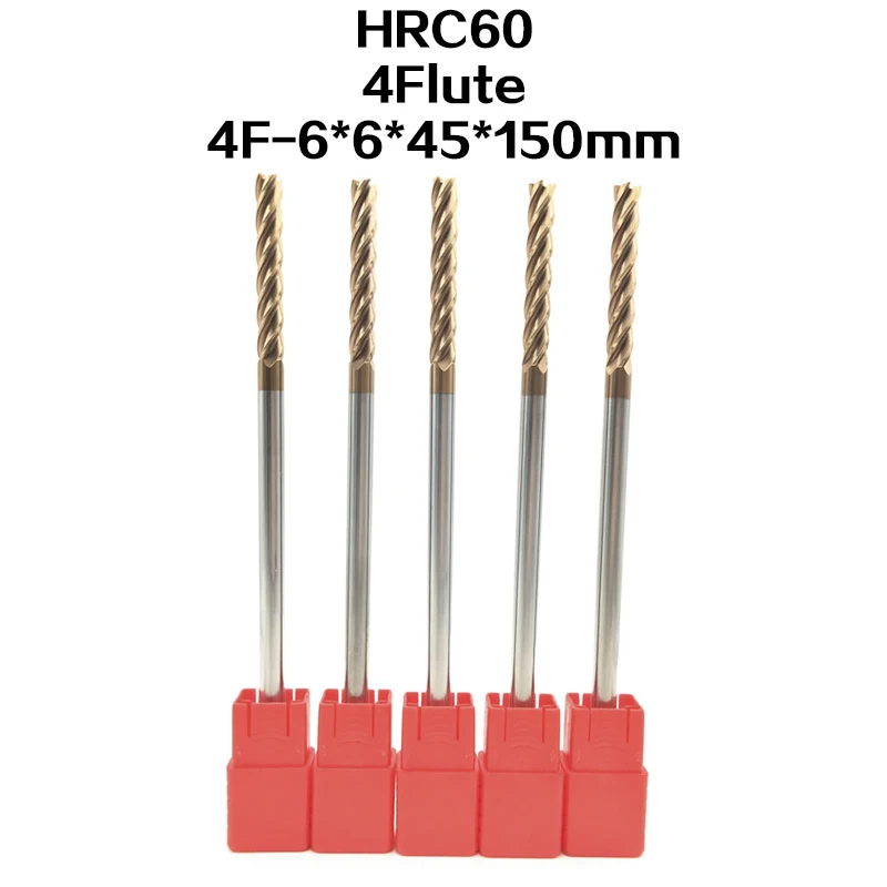 5PCS 4F D6*150L HRC60 material Carbide Square Flatted End Mill 4 flute ...