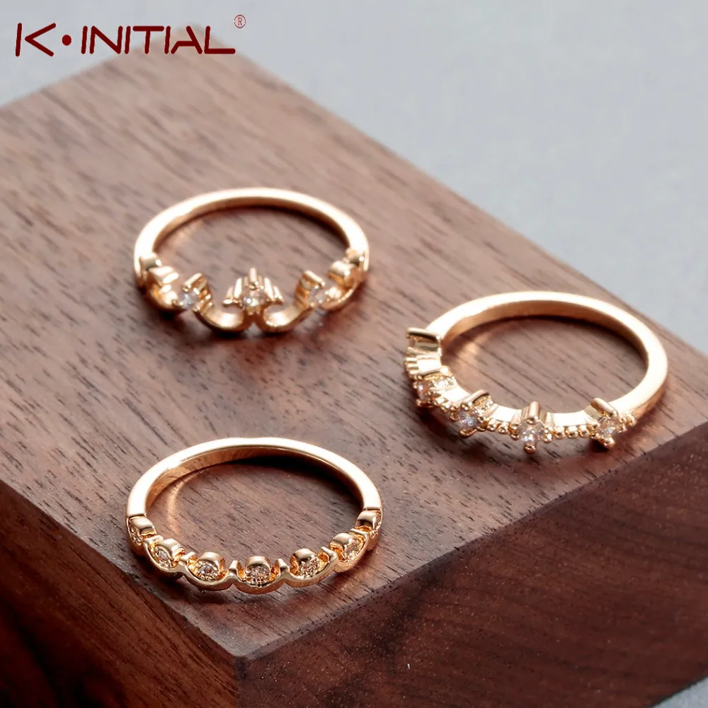 Kinitial 3 PCS/set Hand Knuckle Crystal Finger Ring Set Crown Rings ...