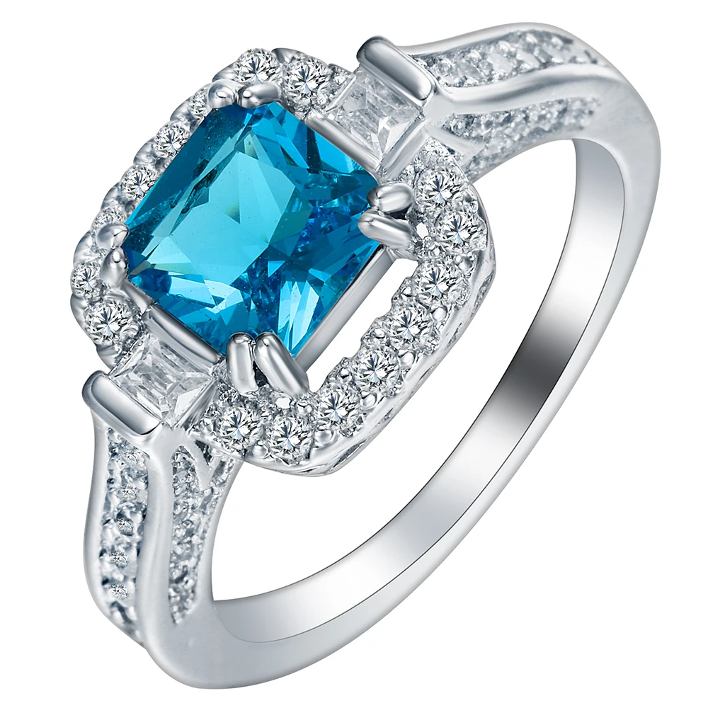 Hainon Large Sky Blue Square Crystal Promise Rings New Jewelry Luxury ...