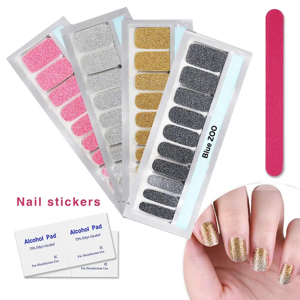 4 Sheets Nail Stickers Strips Pure color Shine Full Wraps Nail Art ...