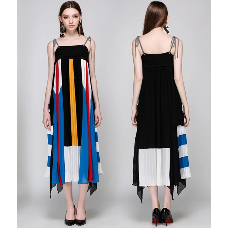 New Fashion 2017 Designer Runway Dress Women's Striped Color Block ...
