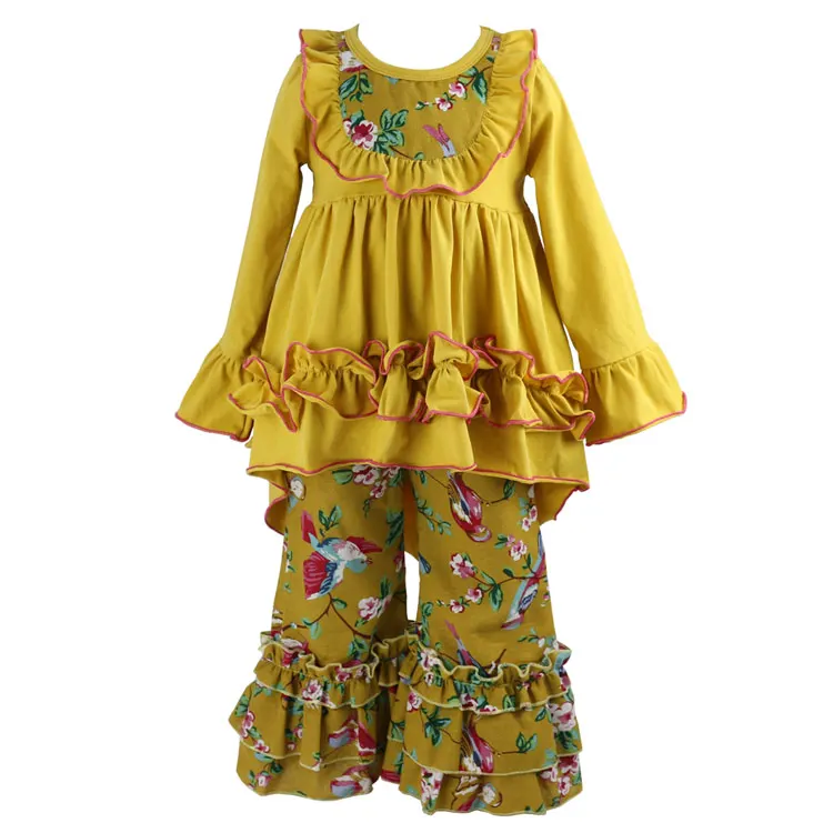 Girls Clothes Outfit Kids Ruffle Shirts Dress Boutique Bell Pants Set ...