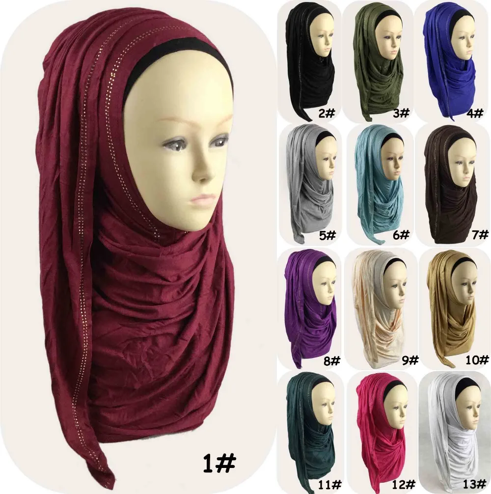 Plain Cotton Jersey Instant Shawls With Stones Slip Hijab 2016 Women ...