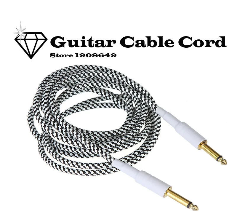 Guitar Cable 3M/10FT Black and White Cloth Braided Tweed Guitar Cable ...