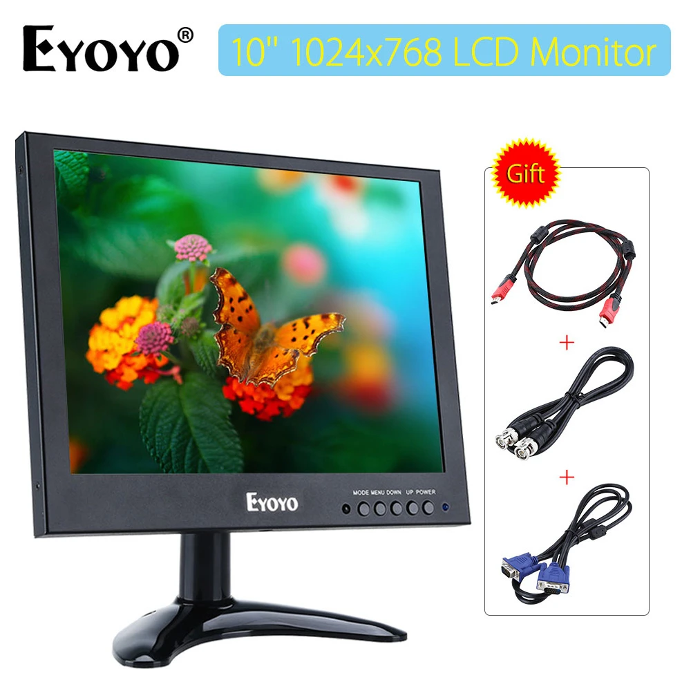 EYOYO KJ 100 10" LED Screen Monitor 150degree 1024x768 Video Audio IPS ...