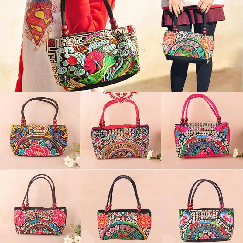 Sale National Ethnic Embroidery Bags Women Double Faced Flower ...