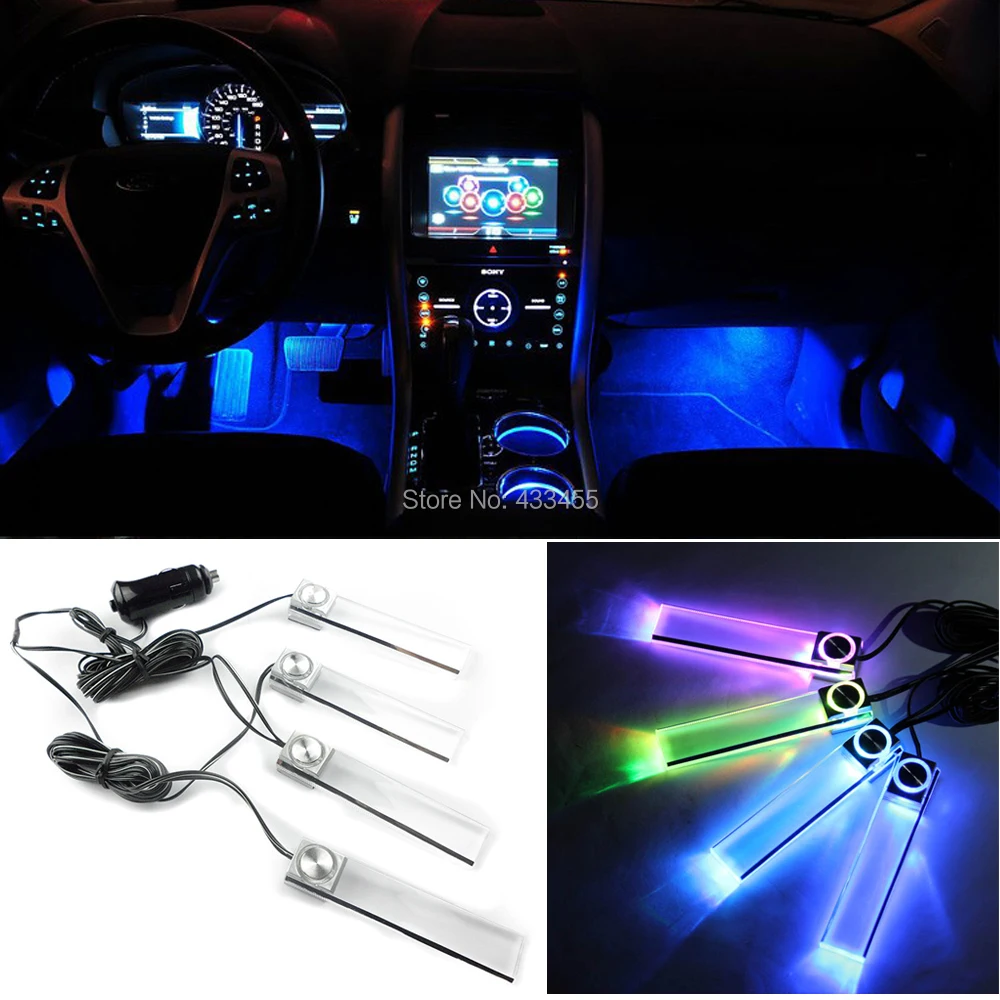 4pcs/set multicolor Automotive Ambient Light Car LED mood light ...