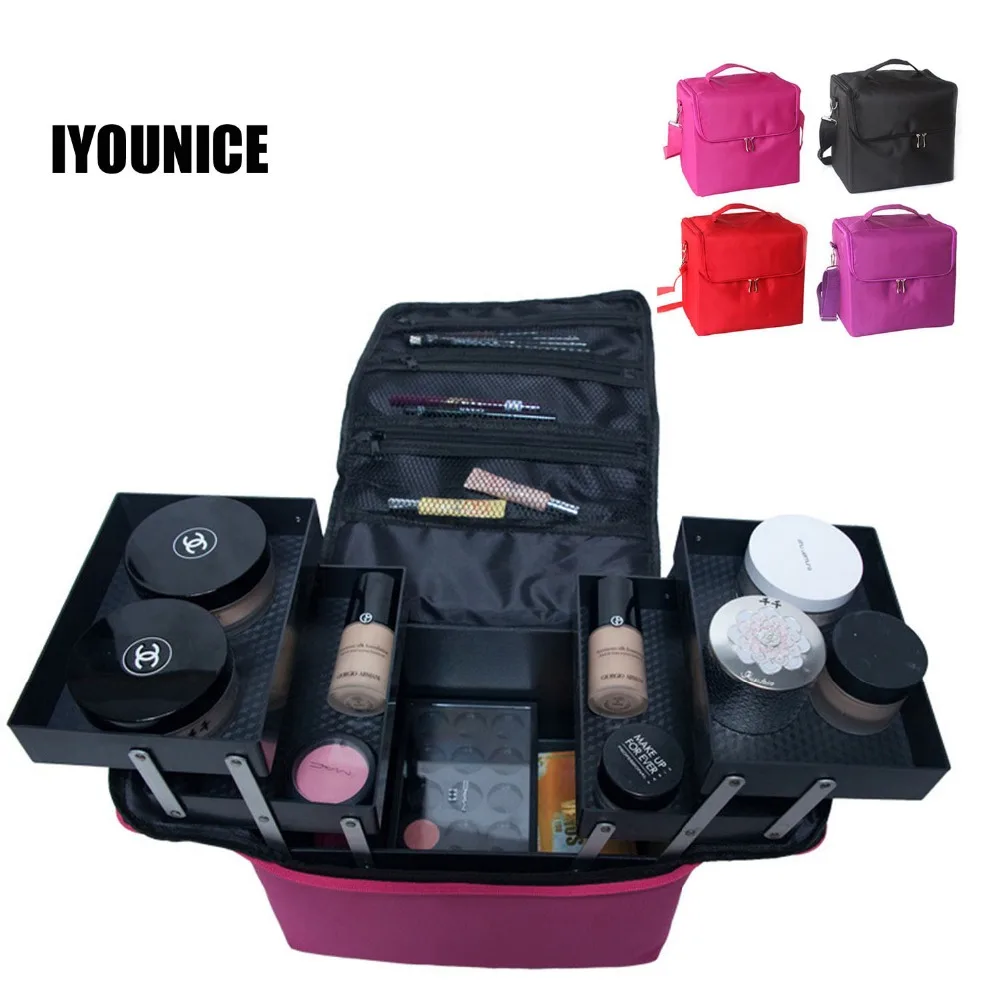 Multilayer Toolbox Suitcase Women Cosmetic Organizer Makeup Box Large