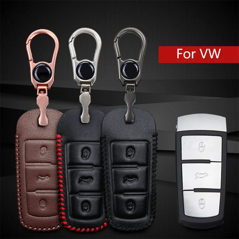For Vw Key Case Leather Car Smart Key Bag Cover Case For Vw Volkswagen ...