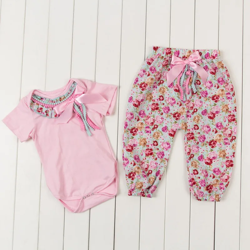 Floral Baby Girls Outfit Pink Princess Girls Capris Bodysuit Baby ...