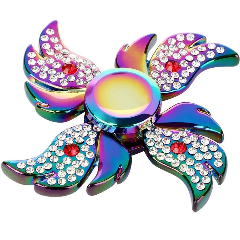 Rhinestone Diamond Fidget Spinner Angel Wing Colorful Beyblade Metal ...