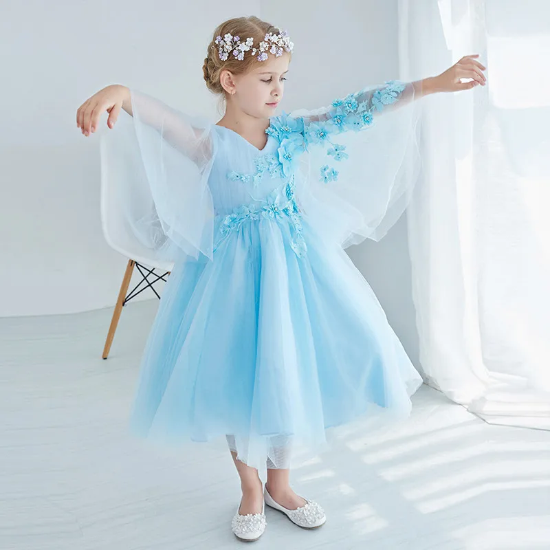 Light Blue Princess Dress Flower Girl Wedding Piano Performance Evening ...