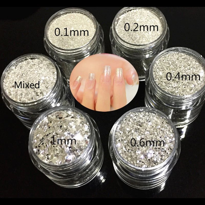 10g/pot Nail Glitter Powder Pure Silver Finest High-shining Nail ...