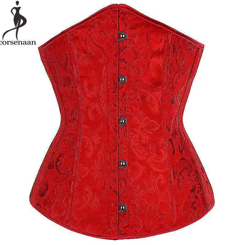 Jacquard Sexy Red Purple Underbust Corset Fish Boned Bustier Gothic ...