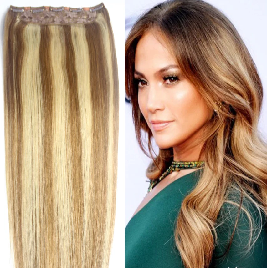 16" 32" 1Pcs Set Single Hairpieces 100% Brazilian Human Hair Clips In ...