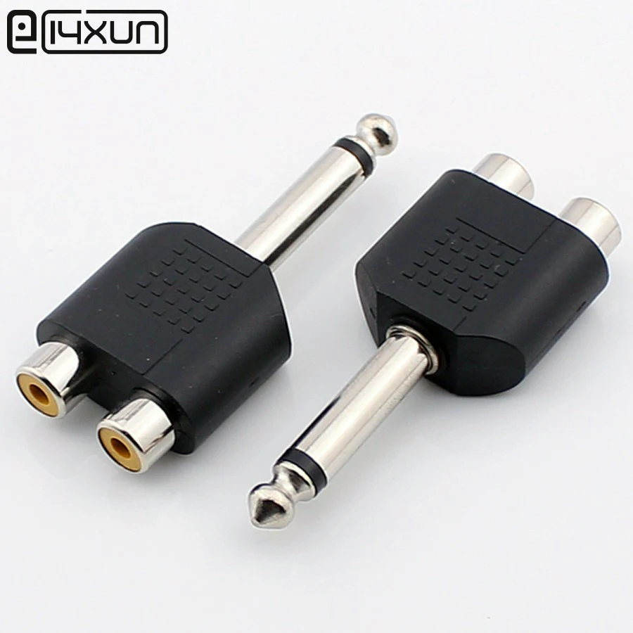 1pcs 6.5mm Mono Male Plug to 2 RCA Female jack Audio Plugs Socket ...