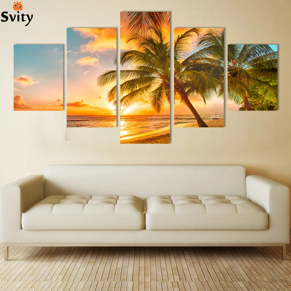 Free-shipping-5-Piece-Wall-Decor-painting-Canvas-Art-Beautiful-beaches ...
