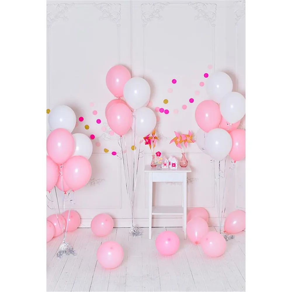 Indoor Baby Girls Birthday Party Background White Wall Printed Pink ...
