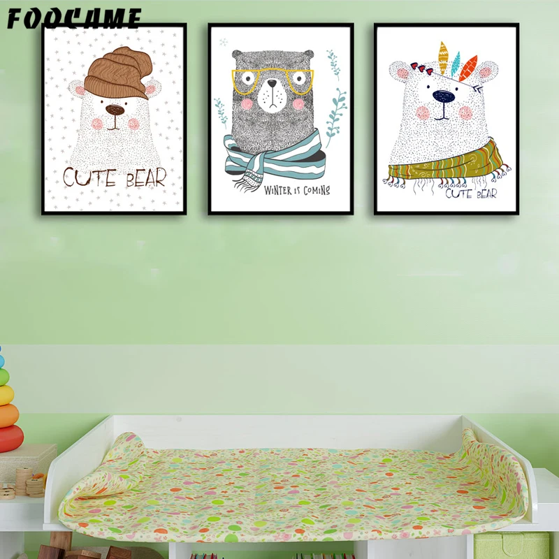 FOOCAME Cartoon Animal Cute Bear Posters and Prints Art Canvas Painting ...