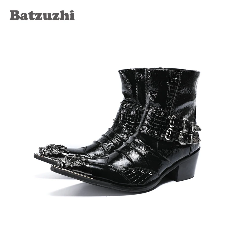 Batzuzhzi Botas de cuero con punta de Metal para Hombre, calzado ...