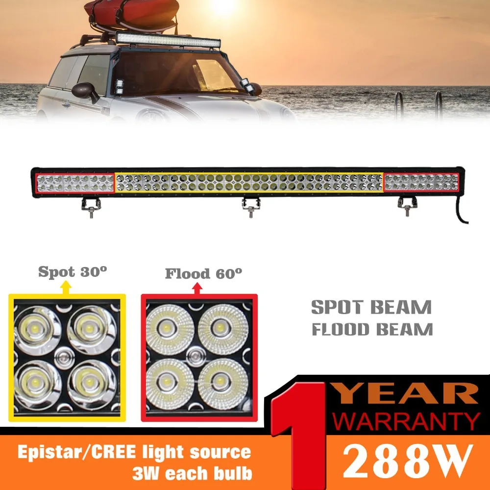 SLDX 44 ''288 와트 주도 작업 바 안개 운전 빛 지프 SUV ATV 픽업 오프로드 조명 자동차 주도 12 볼트 24 ...