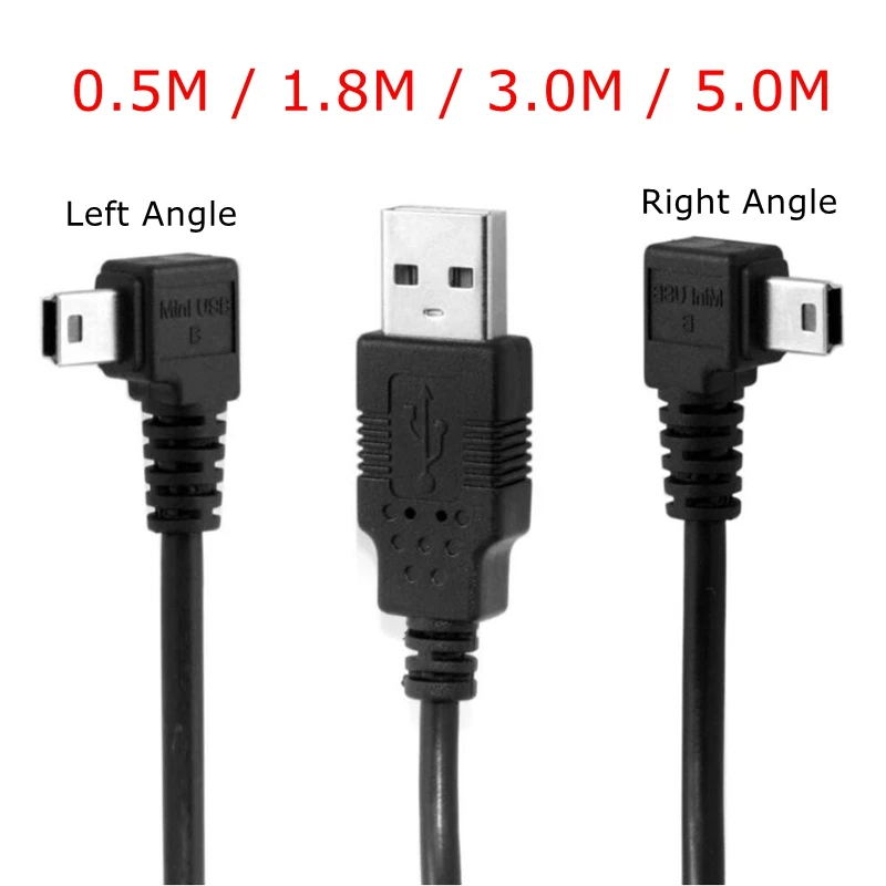 USB 2.0 Male to Mini USB Left & Right Angled 90 Degree Cable 0.5m 1.8m ...