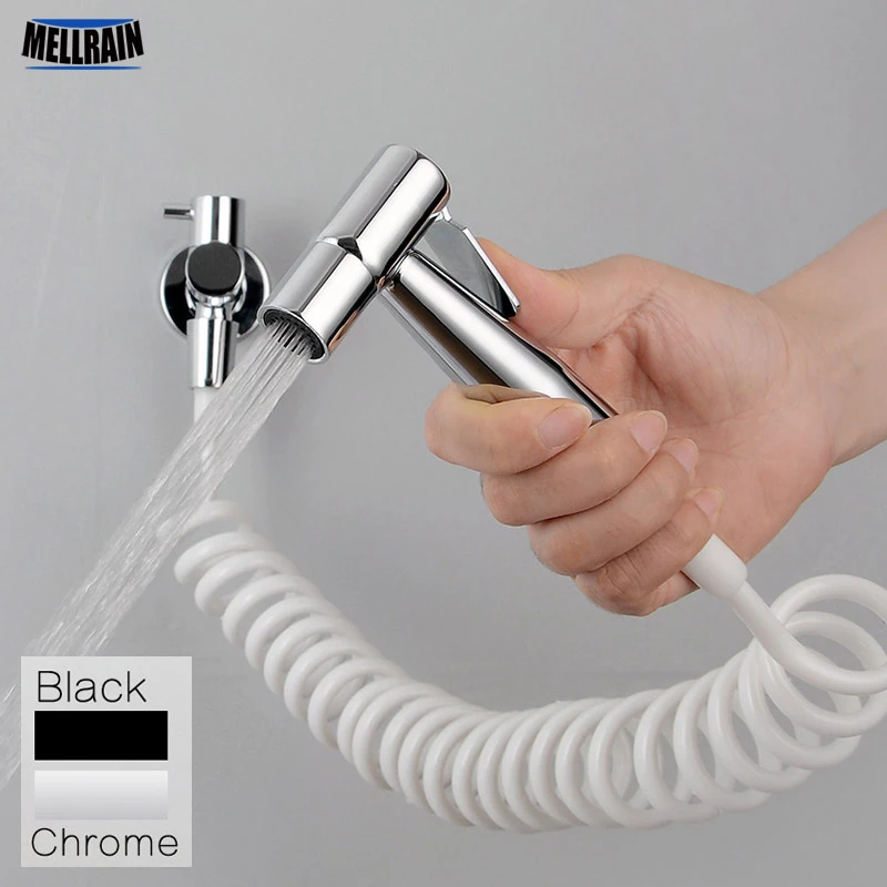 Black & Chrome Toilet Bidet Sprayer Kit. Metal Wall Mounted Handheld ...