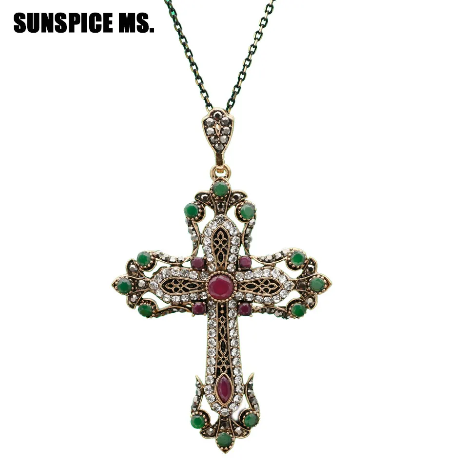 Sunspicems-Religious-Jewelry-Flower-Cross-Necklace-For-Women-Antique ...