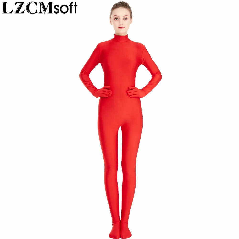 LZCMsoft-Womens-Mock-Neck-Black-Full-Body-Suits-Footed-Unitards-Adult ...