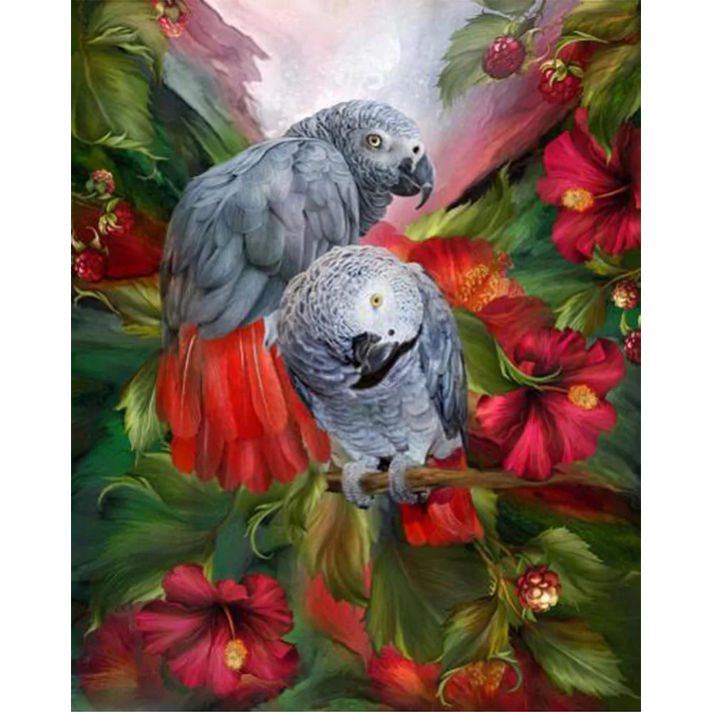 two parrots painting Diamond embroidery Diy diamond square drill ...