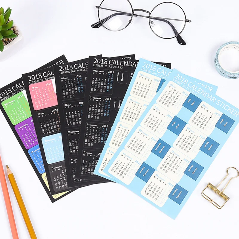 10pcs/pack New Year 2018 Calendar Stickers Notebook Index Monthly ...