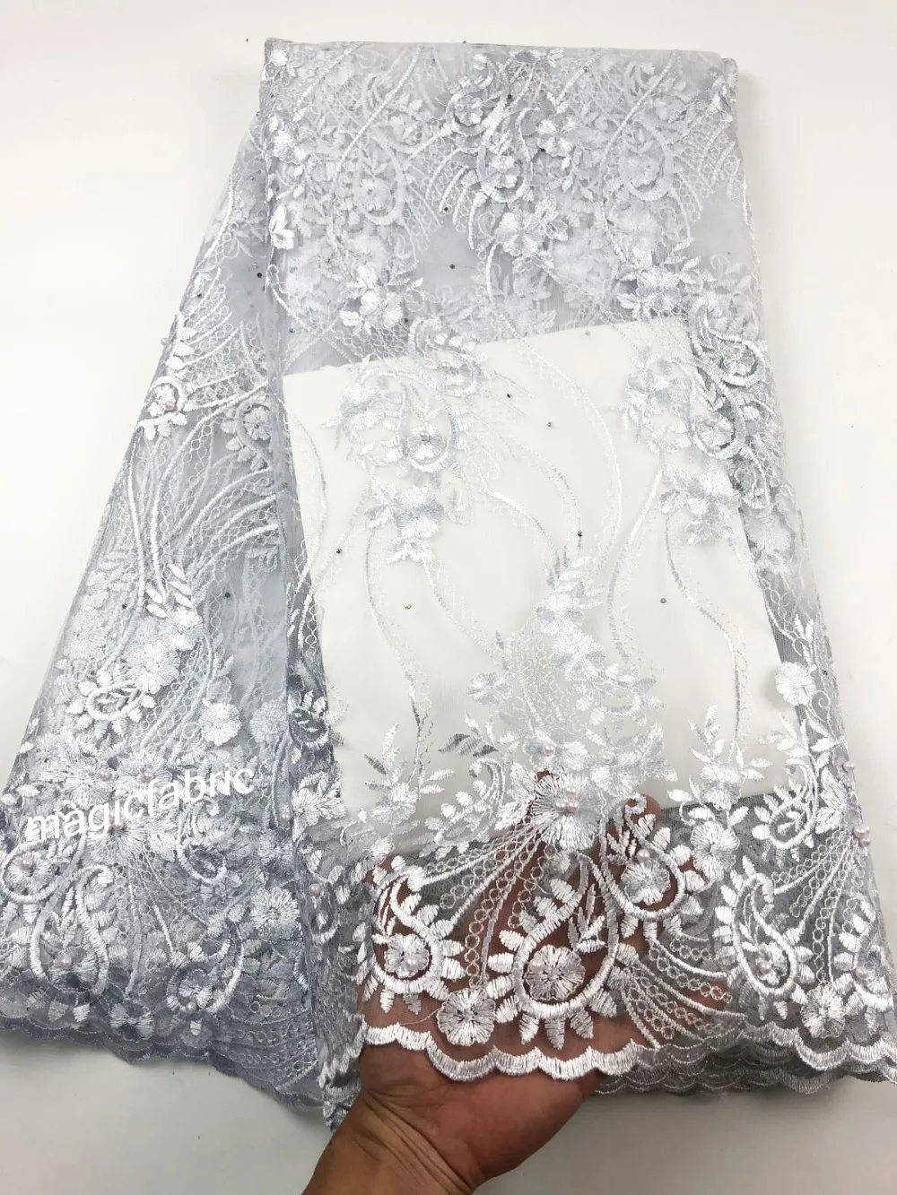 Tecidos de Renda Líquida africano Com Pedras de Alta Qualidade branco ...