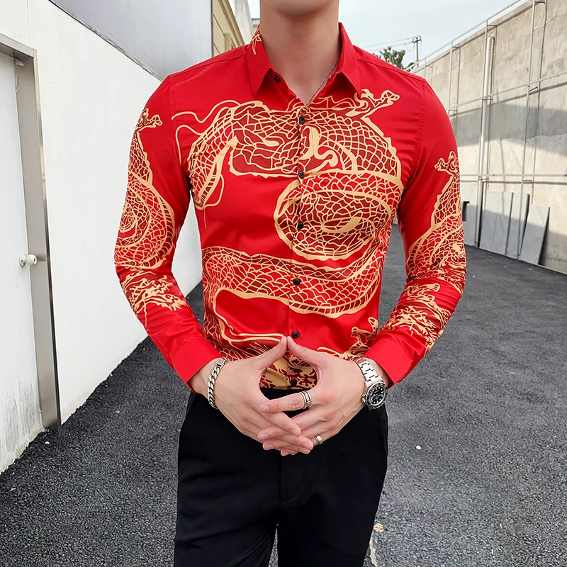 Camisa roja para hombre de alta calidad de manga larga para hombre ...