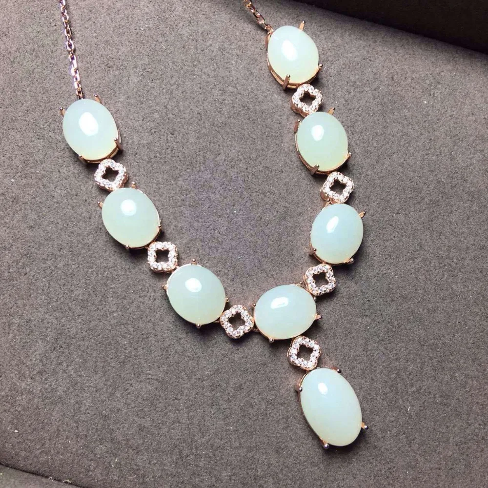 Natural White Jade Necklace Natural Gemstone Pendant Necklace S925