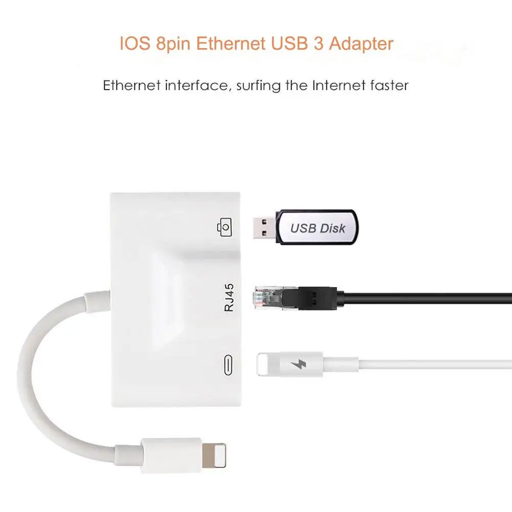 Adapter For ios 8pin to Premium Ethernet Adapter RJ45 LAN Wired Network ...