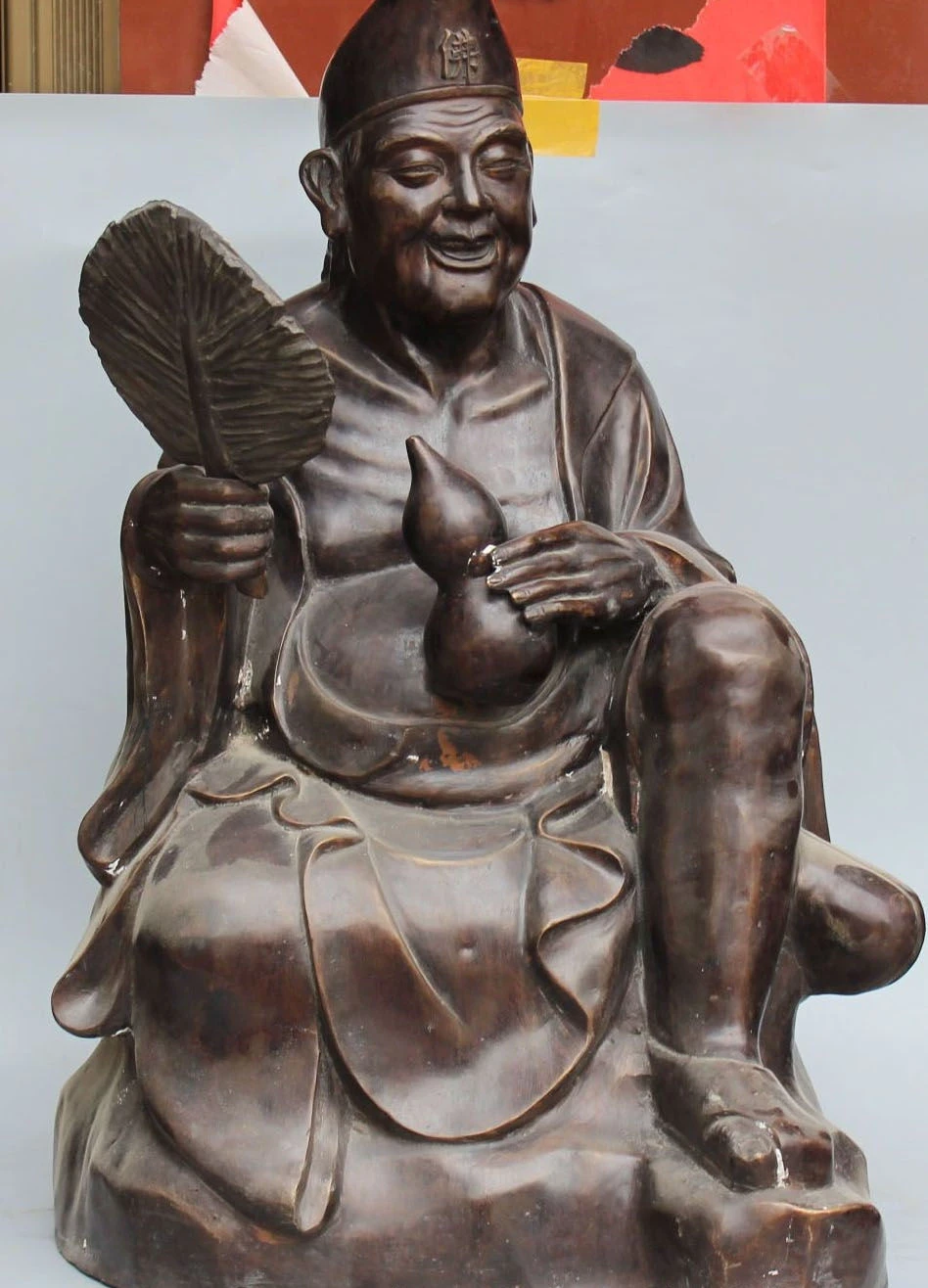32"China Chinese Myth Eminent Monk Bronze Seat Chai Ji gong Mad Monk ...